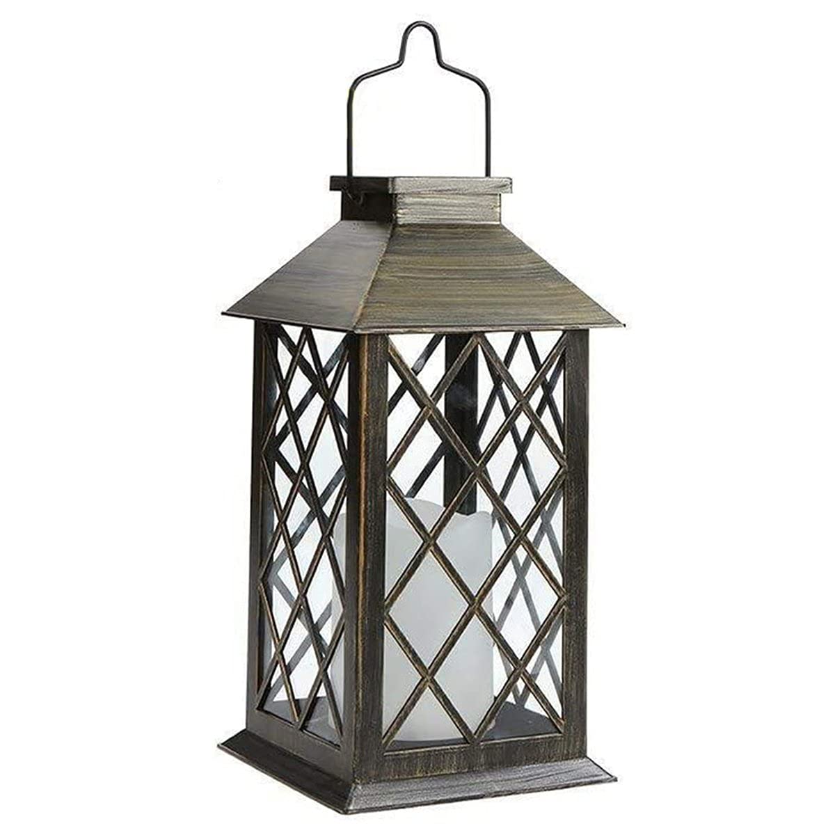 Solar Lantern NB-4 Solar Lantern Hanging Lanterns Waterproof LED Flickering Flameless Candle Mission Outdoor Garden Decorative Lights - Bronze 34.5x14x14cm