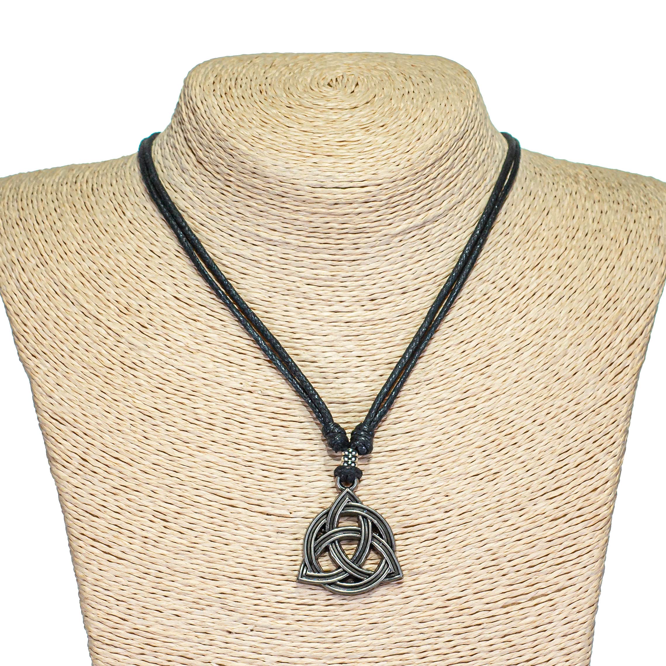 BlueRica Celtic Trinity Knot (Triquetra) on Adjustable Black Cord Necklace