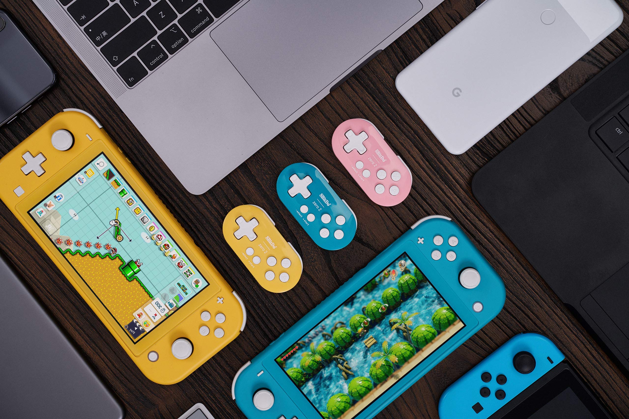 Nargos 8BitDo Zero 2 Mini Game Controller and 8BitDo Wireless Adapter 2 (Controller Pink)
