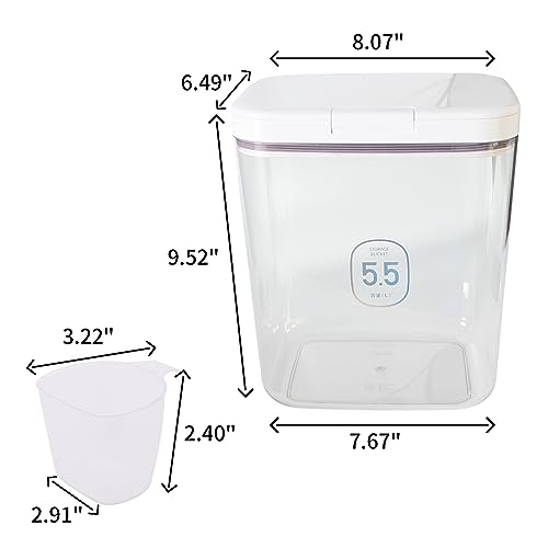 Qiveno Airtight Rice Storage Bin Flour Storage Container 10 Lbs/5.81Qt, Clear Food Container with Measuring Cup Airtight Lid for Kitchen Pantry Organization and Storage