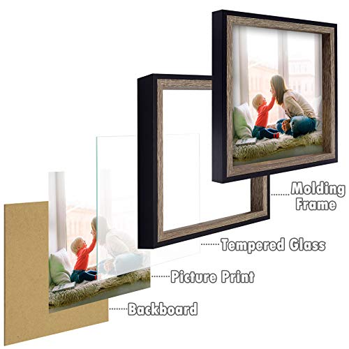 Golden State Art, 8x8 Tall/Split Molding Picture Frame, Includes Easel for Tabletop Display and Sawtooth Hangers for Wall Display Excellent for Weddings, Events, Memories (Black/Grey, 1 Pack)
