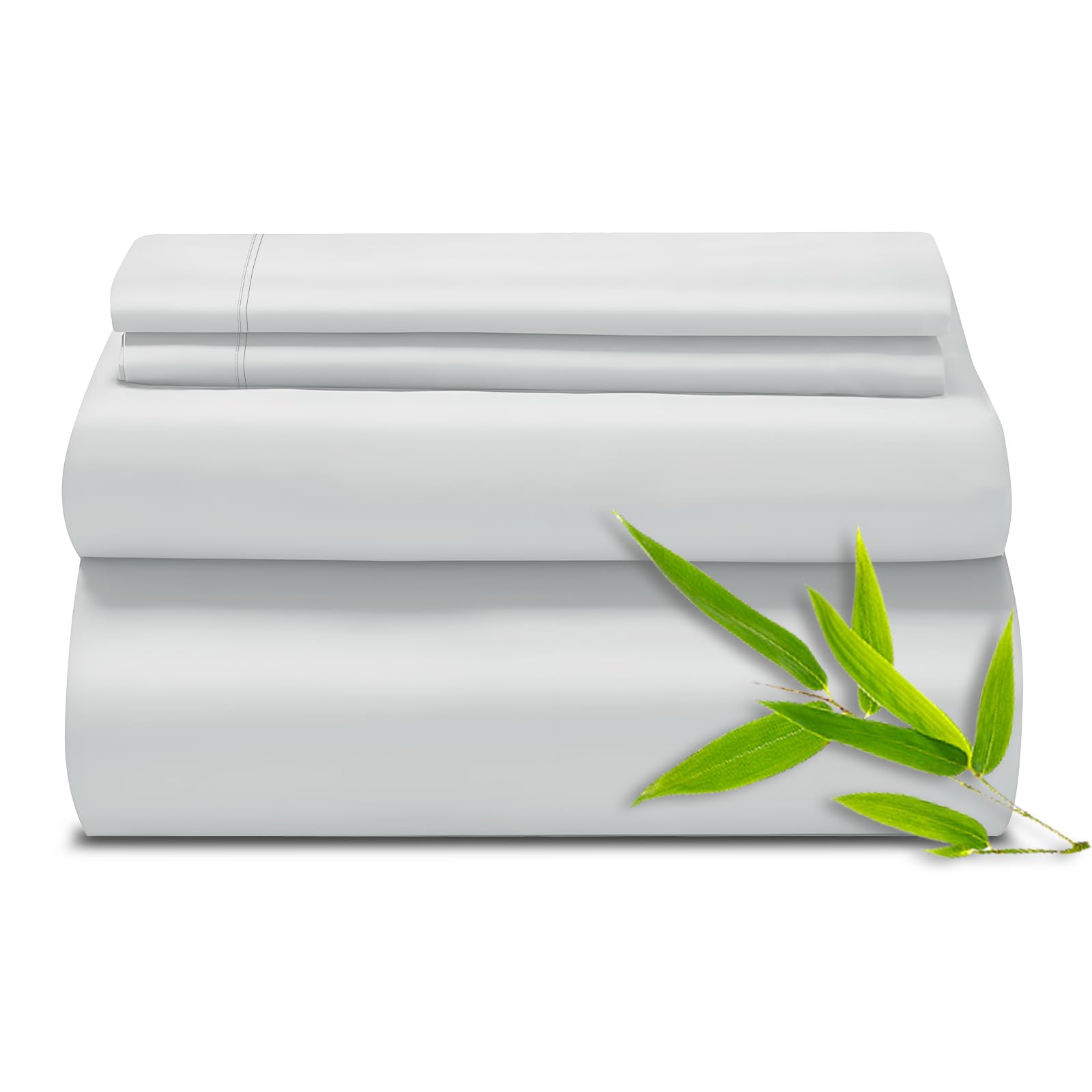 EaseHome Twin Sheets Set, Cooling Sheets, Rayon Derived from Bamboo, Twin Soft Bed Sheets for Boys and Girls, Luxury Silky Bedding Sheets & Pillowcases, White
