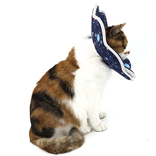 QIYADIN Soft Cat Recovery Cone, Durable Dog Collar After Surgery, Waterproof Pet Elizabethan Collar Protective Wound Healing for Cats and Puppies (Medium/Planet Pattern)