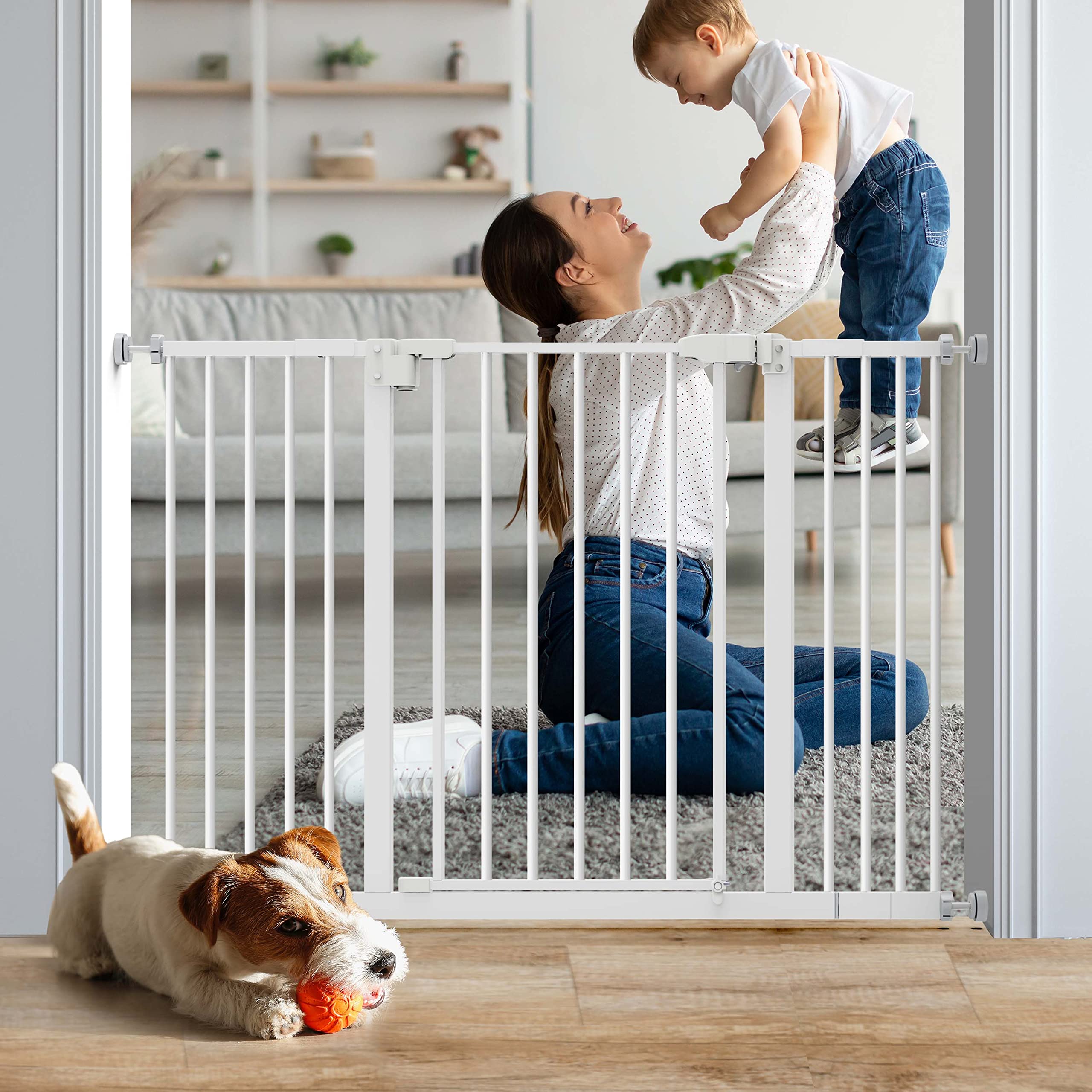 Ciays 29.5" to 57.1", 30-in Height Dog Gate Extra Wide Puppy Gate for Doorways Gate, Bonus Kits, White