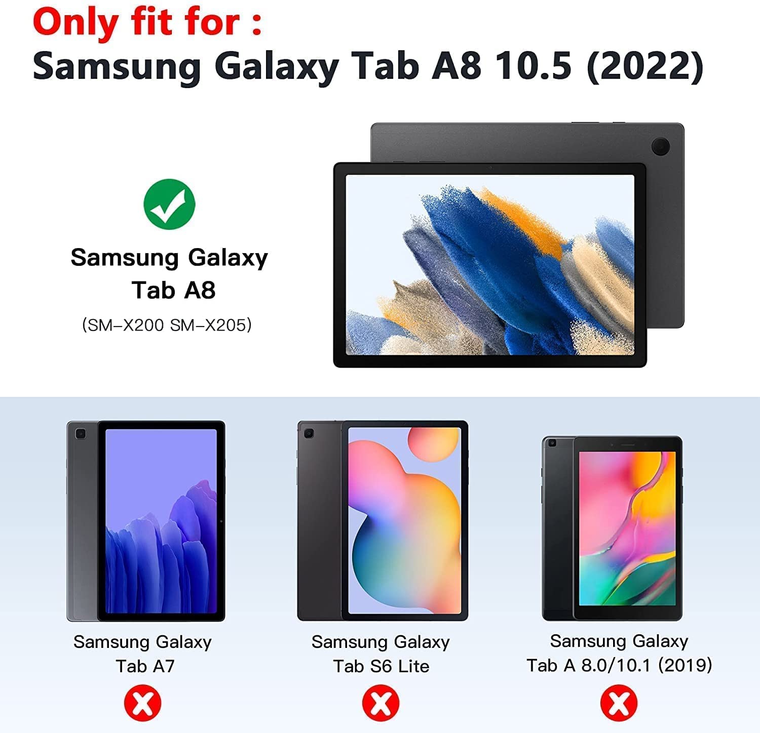 Herize Case Compatible with Samsung Galaxy Tab A8 10.5 Inch 2022 SM-X200/SM-X205/SM-X207 with Screen Protector Pencil Holder | Heavy Duty Sturdy Protective Case W/Stand Hand Shoulder Strap | Black