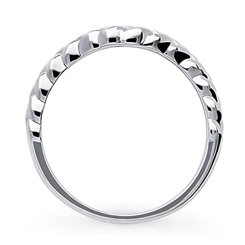 BERRICLE Sterling Silver Woven Wedding Rings Curved Band for Women, Rhodium Plated Size 6