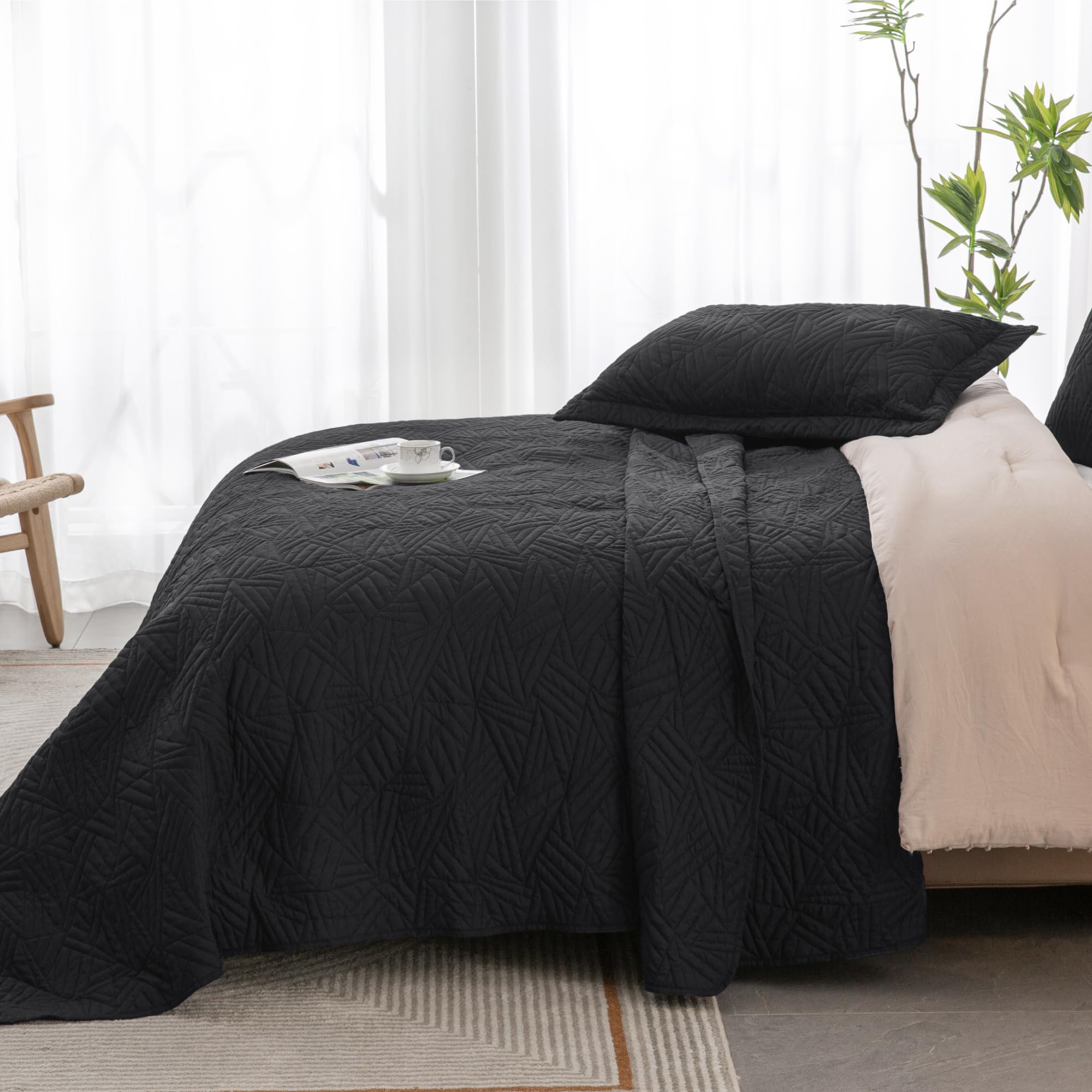 BEDELITE Coverlet Queen Bedspread - Summer Lightweight Full Size Quilt Set, Soft Modern Weave Pattern Gray Queen Quilt Bedding set 3 Pieces (1 Quilt 90" x 96" + 2 Pillow Shams)