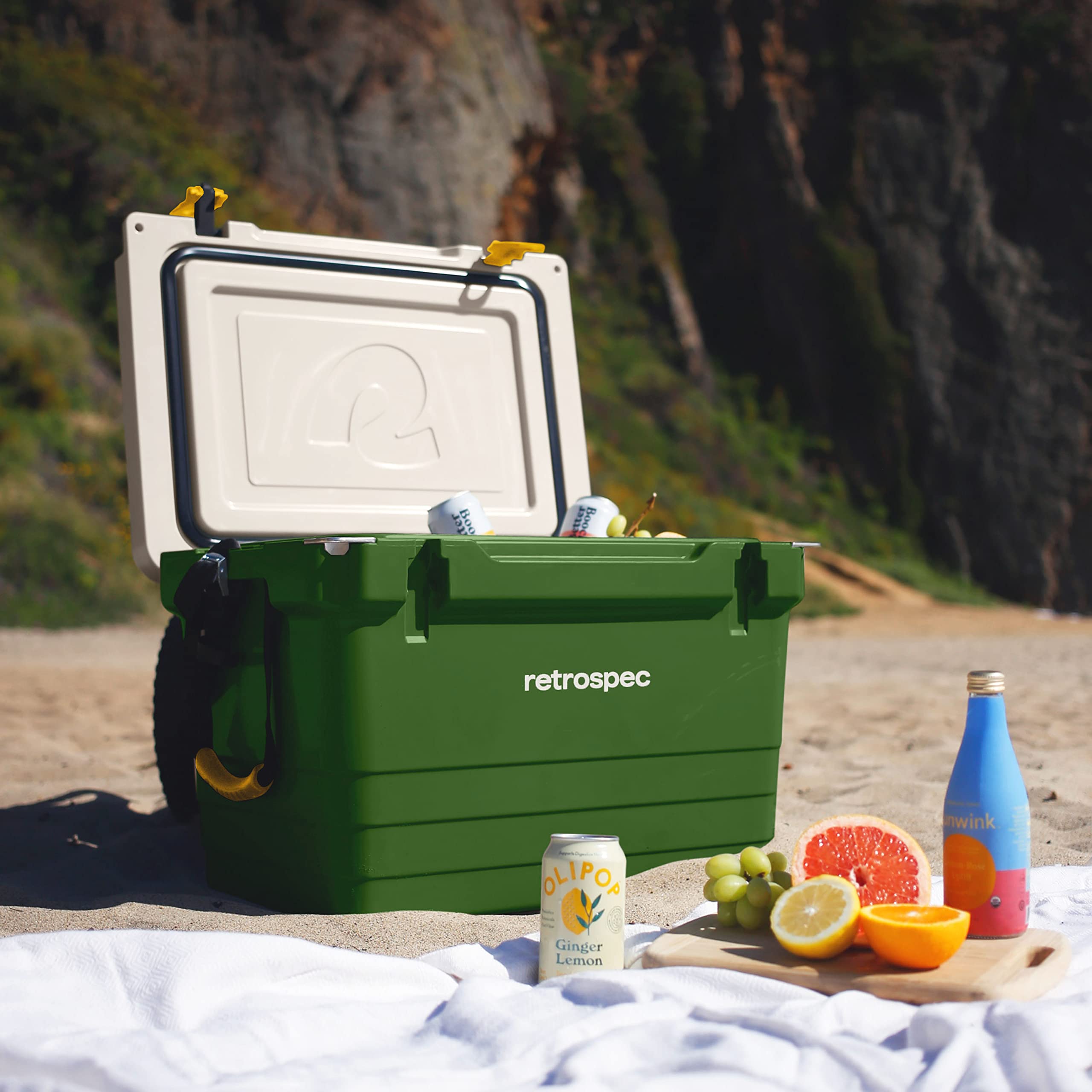 Retrospec Palisade Rotomolded 45 Qt Cooler - Fully Insulated Portable Ice Chest with Built in Bottle Opener, Tie-Down Slots & Dry Goods Basket - Large Beach, Camping & Travel Coolers - Coastal Blue