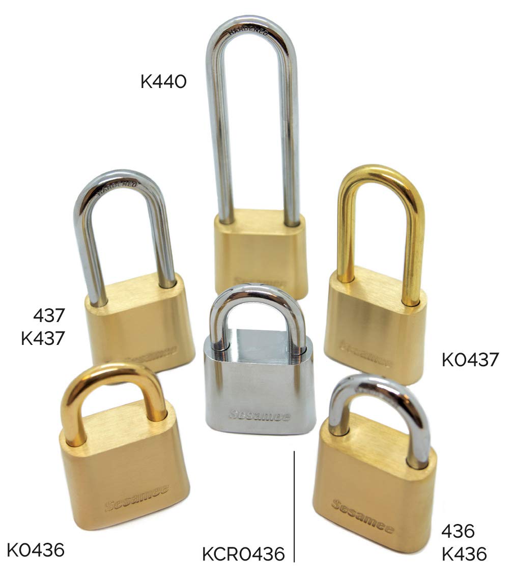 Sesamee K436 4 Dial Bottom Resettable Combination Brass Padlock with 1-Inch Hardened Steel Shackle and 10000 Potential Combinations