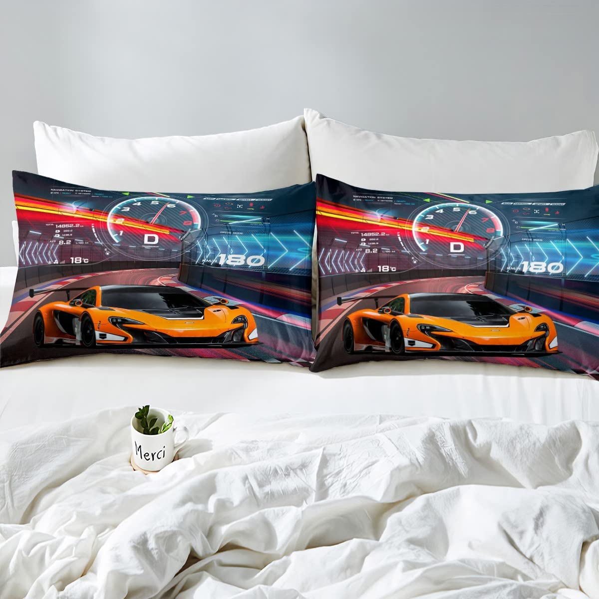 Feelyou Race Car Bedding Sheets Boys Extreme Sports Sheet Set for Kids Boys Cool Car Bedding Fitted Sheet Car Sports Bed Sheets 1 Sheet Set with 2 Pillowcases Full Size