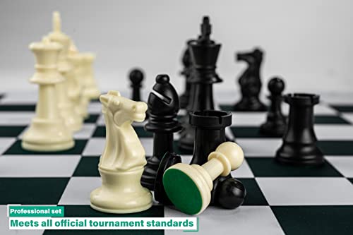 Mynnnat Professional Chess Set, Thick Tournament Roll up Board and Pieces with Travel Bag, Checkers and Unique Booklet for Chess Training - White & Green