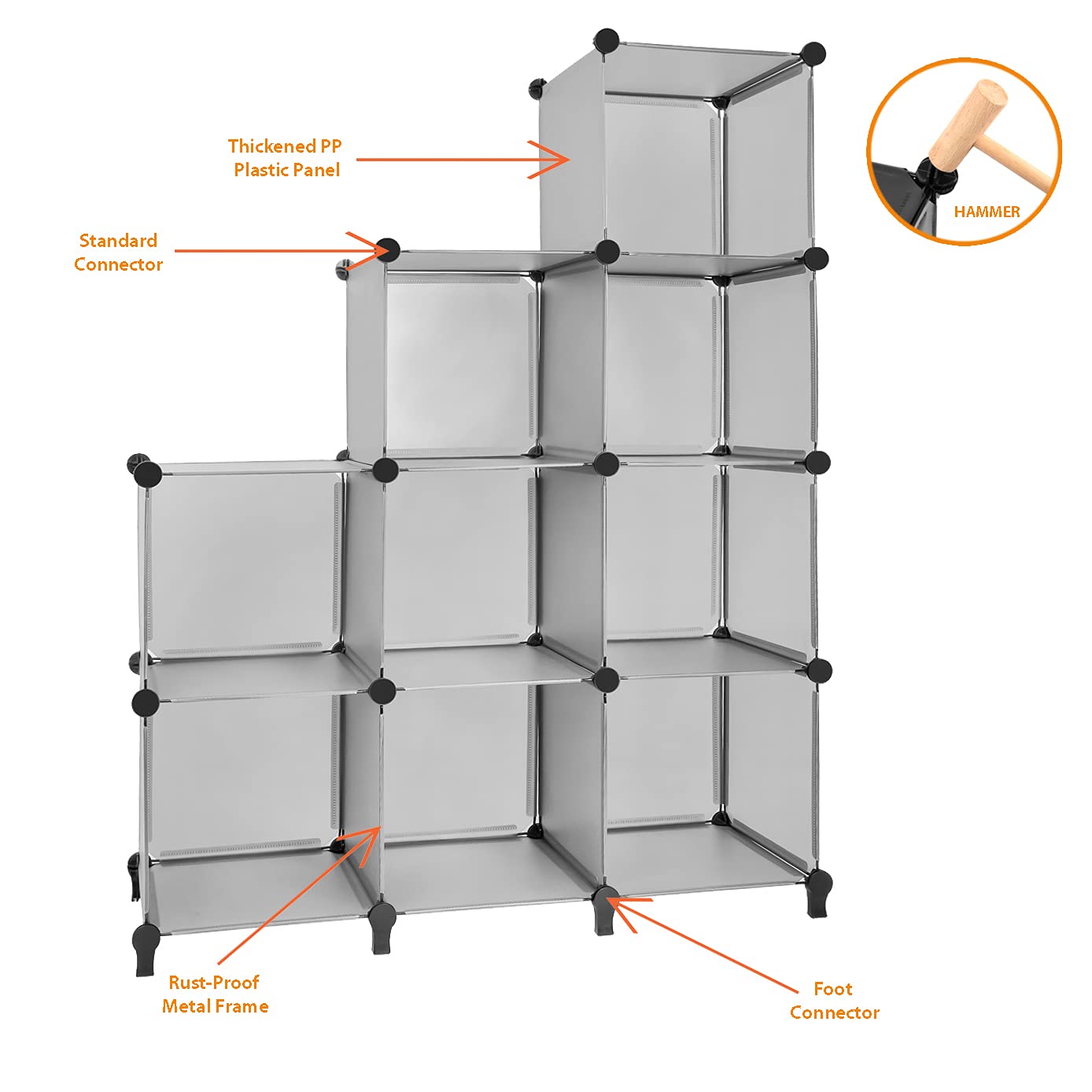 Gold Armour Cube Storage 9-Cube Bookshelf Closet Organizer Storage Shelves Shelf Cubes Organizer Plastic Square Book Shelf Bookcase DIY Closet Cabinet Organizer Shelving for Home Office Bedroom (Pink)
