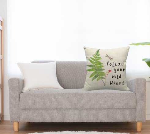 NATU-I Nature-Style Heart Pillowcase Covers 18x18 Throw Pillow Covers Square Decorative Cushion Cover Home Living Room Bed Garden (Pterophyta and Words)