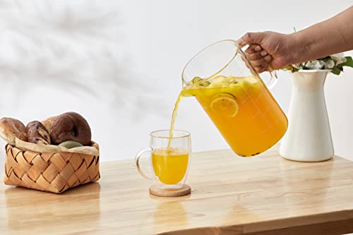 Glass Water Pitcher with Scale Line, Dinner Table Pitcher, Large Serving Carafe for Water, Juice, Sangria, Lemonade, and Milk, Clear Glass Beverage Pitcher (Clear, 85 oz)