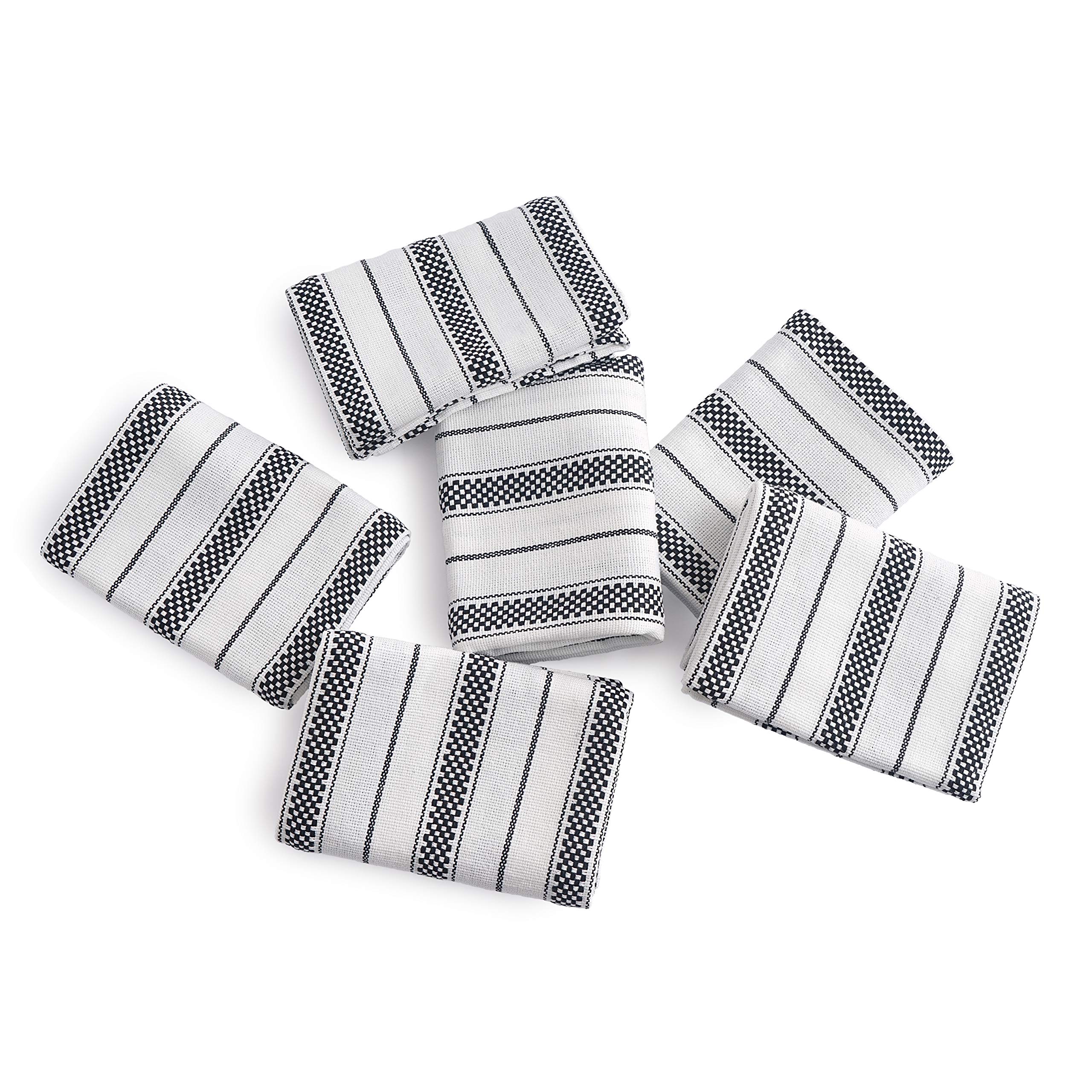 Casa De Lan Premium Kitchen Towels Pack of 6 - Dish Wipes for Kitchen - Chain Stripe Towels - Tea Towels for Kitchen - Hand Cloths - 100% Ring Spun Cotton - 20'' x 30'' - Black