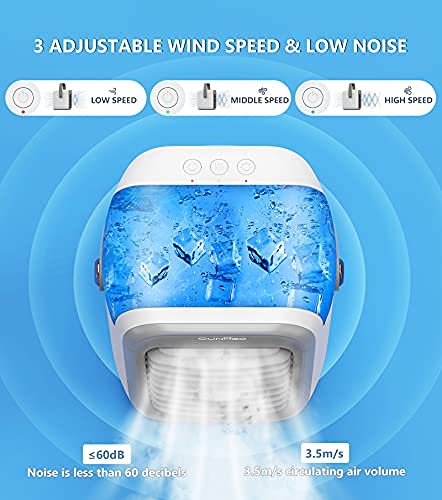 Portable Air Conditioners, Anti-Leak Personal Mini Air Conditioner Fan, Rechargeable USB Evaporative Air Cooler With 3-Speed Mode LED Light,Quiet Desktop Cooler for small Room Office Camping Car
