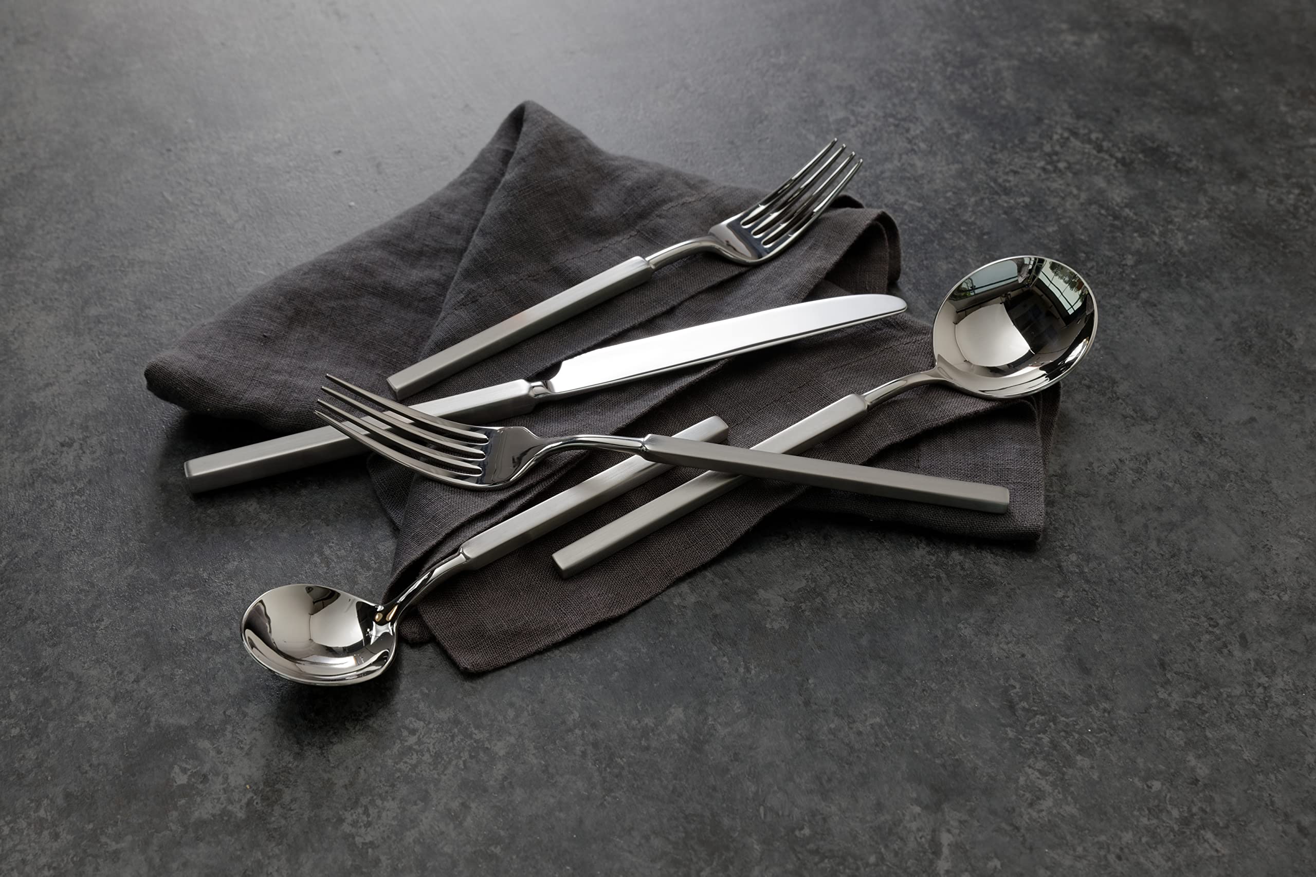 Fortessa Jaxson 18/10 Stainless Steel Flatware, Brushed/Mirrored Stainless Steel, 20 Piece Place Setting Service for 4
