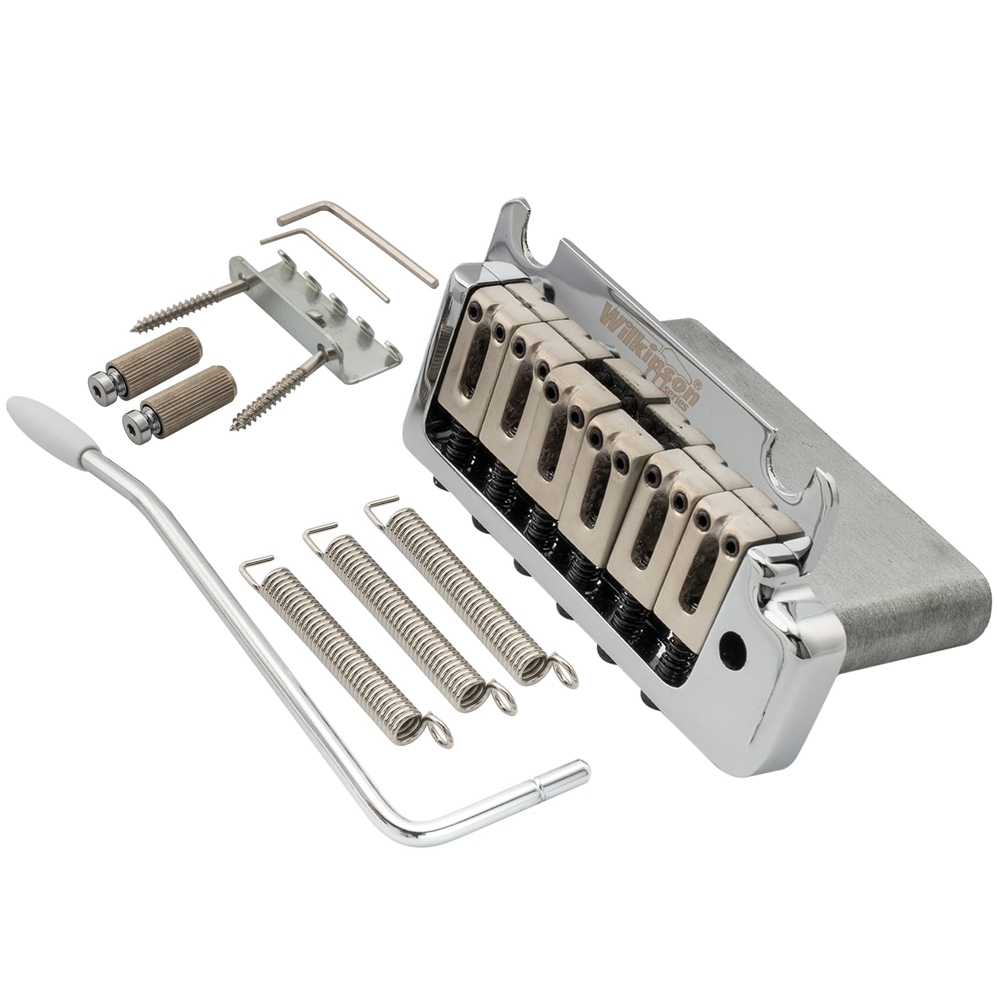 Wilkinson 52.5mm (2-1/16 inch) Full Block ST Guitar Tremolo Bridge Pop-In Arm 2-Point for American Standard or Professional Fender Strat, Chrome