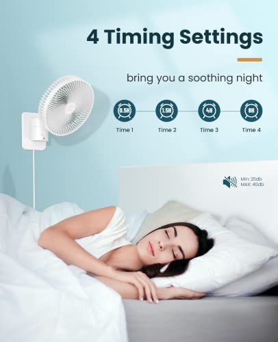 LEMOISTAR 8 Inch Small Wall Mounted Fan with Remote Control,AC/DC(12V), 90°Oscillating, 4 Speeds, Timer, Adjustable Tilt, 70-Inches Cord Ultra Quiet, for Home Office Bedroom Garage RV Camping-White