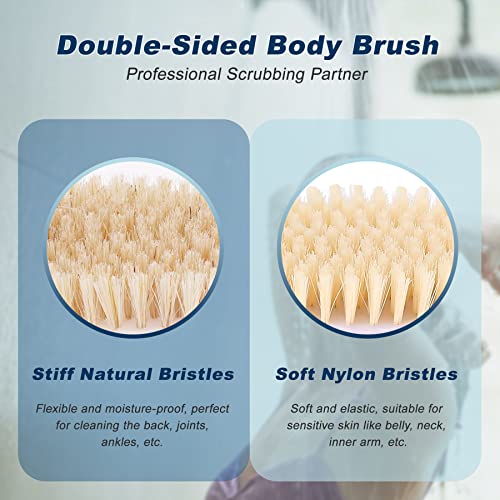 KIPRITII Ergonomically Back Scrubber for Shower,Double-Sided Back Brush Long Handle for Shower, Wet & Dry Brush for Cellulite and Lymphatic (Black)