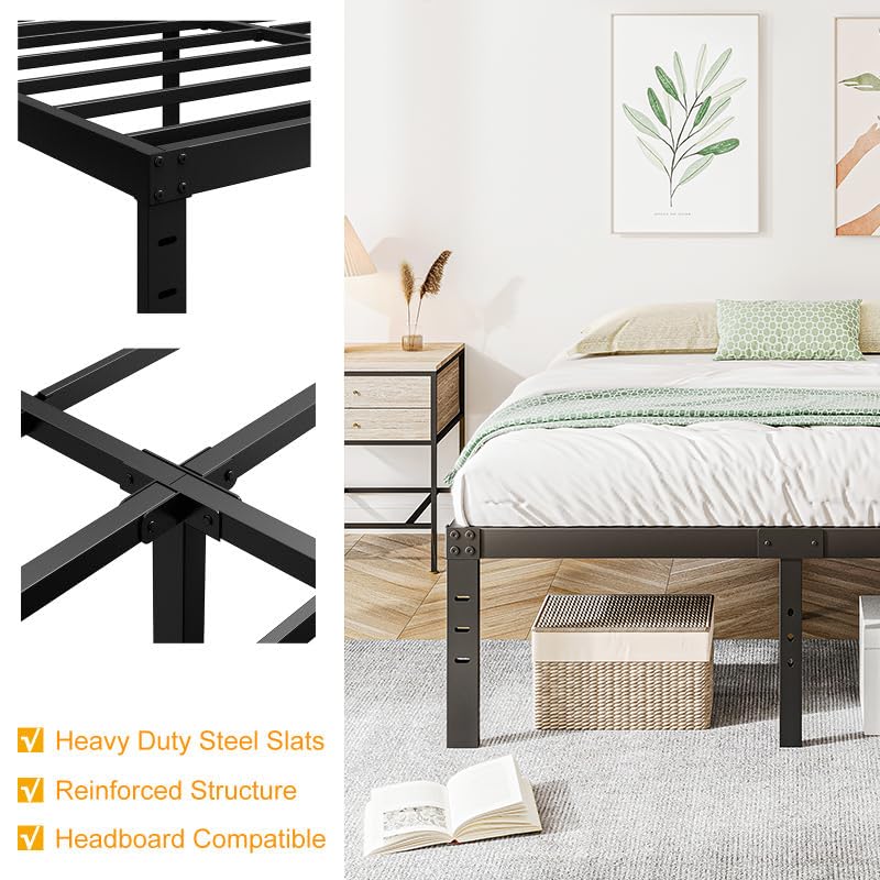 Bednowitz Bed Frames Full, 18 Inch High Metal Bed Frame, Noise-Free Platform Bed No Box Spring Needed, 4000lbs Heavy Duty Support Mattress Foundation, Easy Assembly, Black