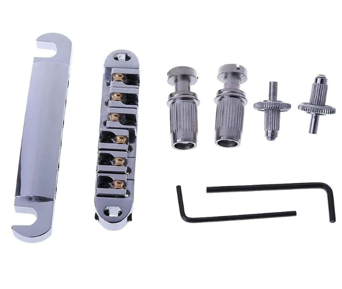 Roller Saddle Tune-o-matic Bridge Tailpiece with Studs Set Fit for ABR-1 Bridge Style Gibson Les Paul LP Electric Guitar Replacement, Chrome