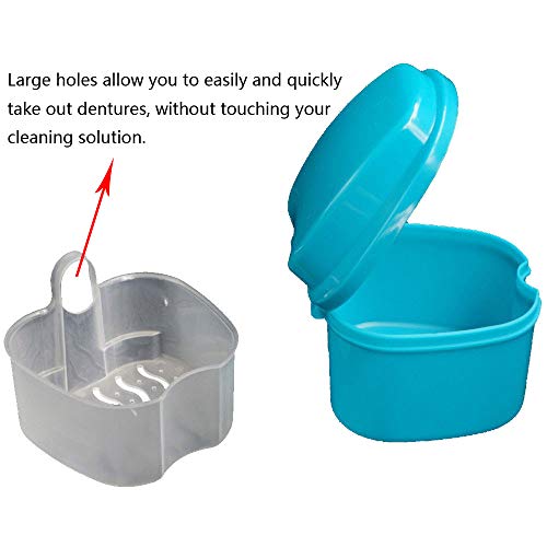 KISEER Denture Bath Case Cup Box Holder Storage Soak Container with Strainer Basket for Travel Cleaning (Light Blue)