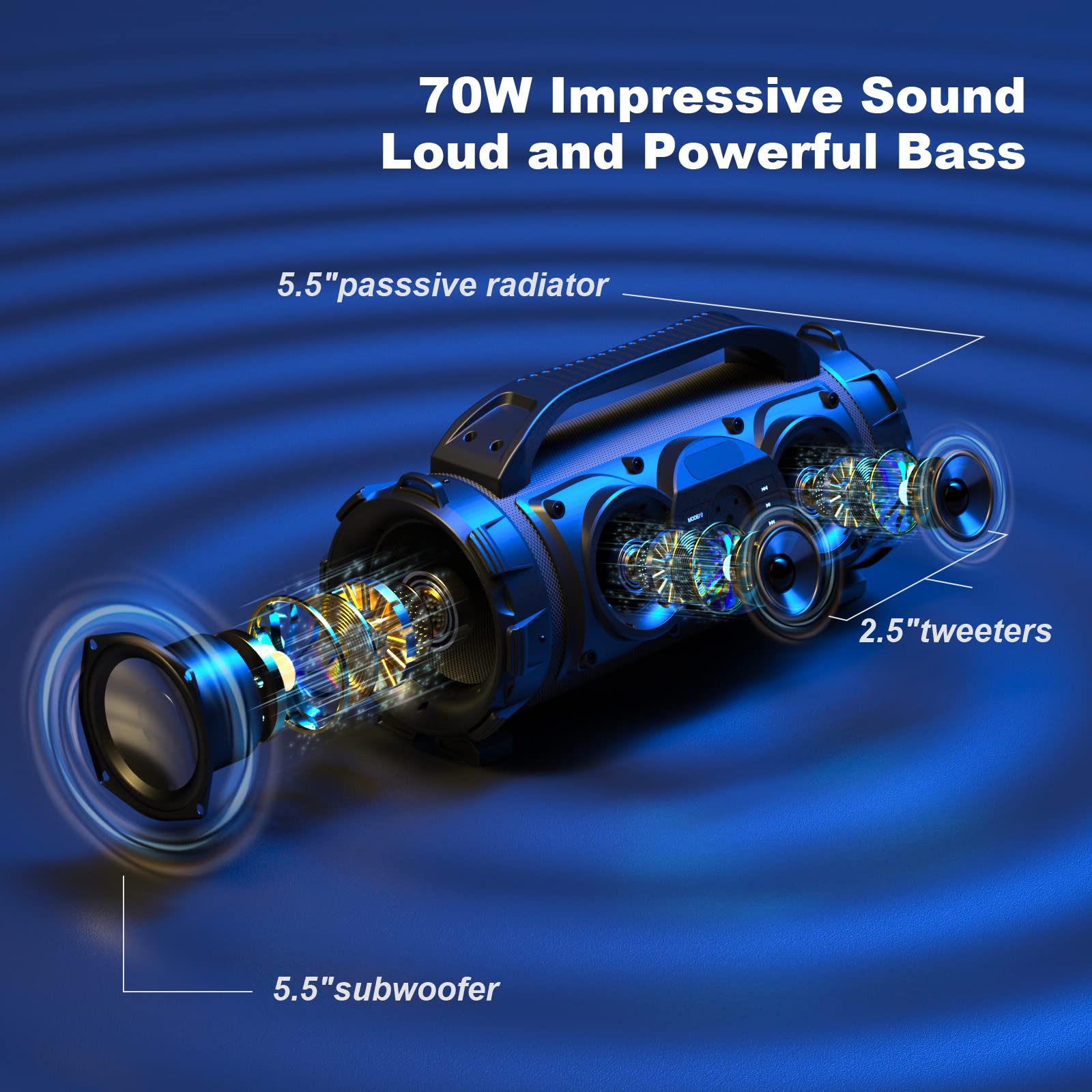 Bluetooth Speaker, 70w Portable Wireless Bluetooth Speakers with Subwoofer, Colorful Lights, Microphone, FM Radio, Outdoor Speakers Bluetooth Wireless Loud Boom Box for Party, Camping, Travel
