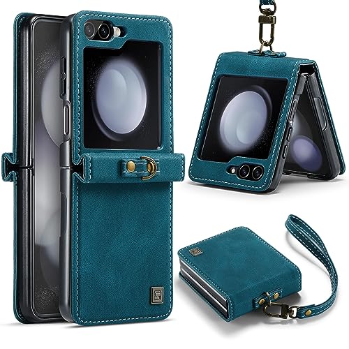 protective filp case Wallet Case Compatible with Samsung Galaxy Z Flip 5,Retro Real Cowhide Leather Folio Flip Wallet Magnetic Slim Phone Cover|Card Holder, Anti-Drop,Full Protection nonmetallic cover