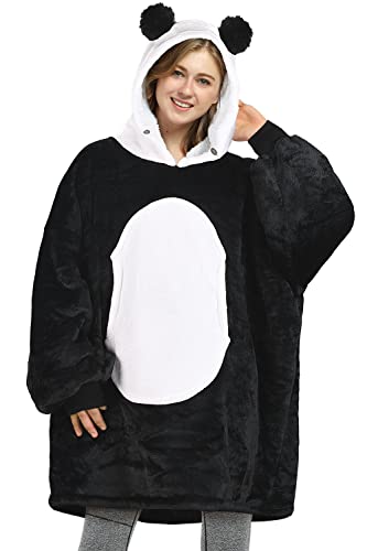 Catalonia Panda Blanket Hoodie Sweatshirt for Kids, Oversized Wearable Sherpa Pullover for 7-16 yr Teens Youth, Gift Idea