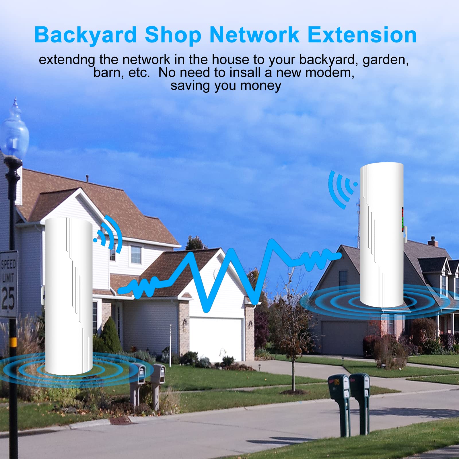 CINAMON Wireless Bridge, 5.8G WiFi Bridge Long Range Point to Point Wireless Bridge with 16DBi High-Gain Antenna, 24V PoE, 2 LAN Ports, IP65 Waterproof, Ideal for PtP and PtMP Transmission, 2-Pack