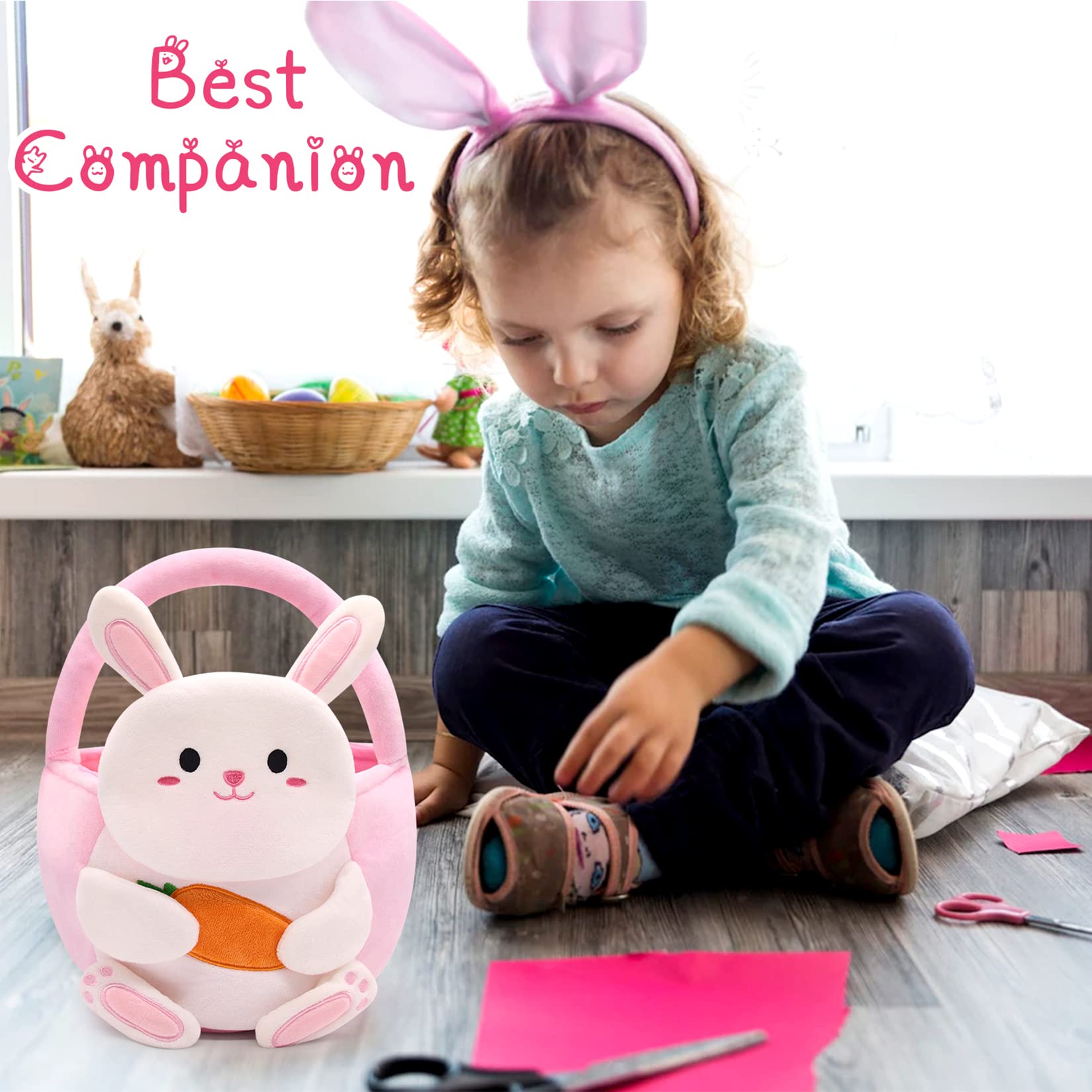 Easter Basket for Kids, Easter Baskets with Handle for Easter Eggs Hunting, Easter Basket Cute Easter Decoration Bunny Bags, Easter Theme Party Favor Easter Gifts for Girls Boys