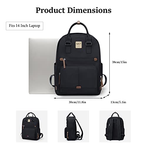 GOLF SUPAGS Travel Laptop Backpack for Women, Durable Fashion College Backpack Purse, Gift for Women Fits 14 Inch Notebook (Black, 14 Inch)