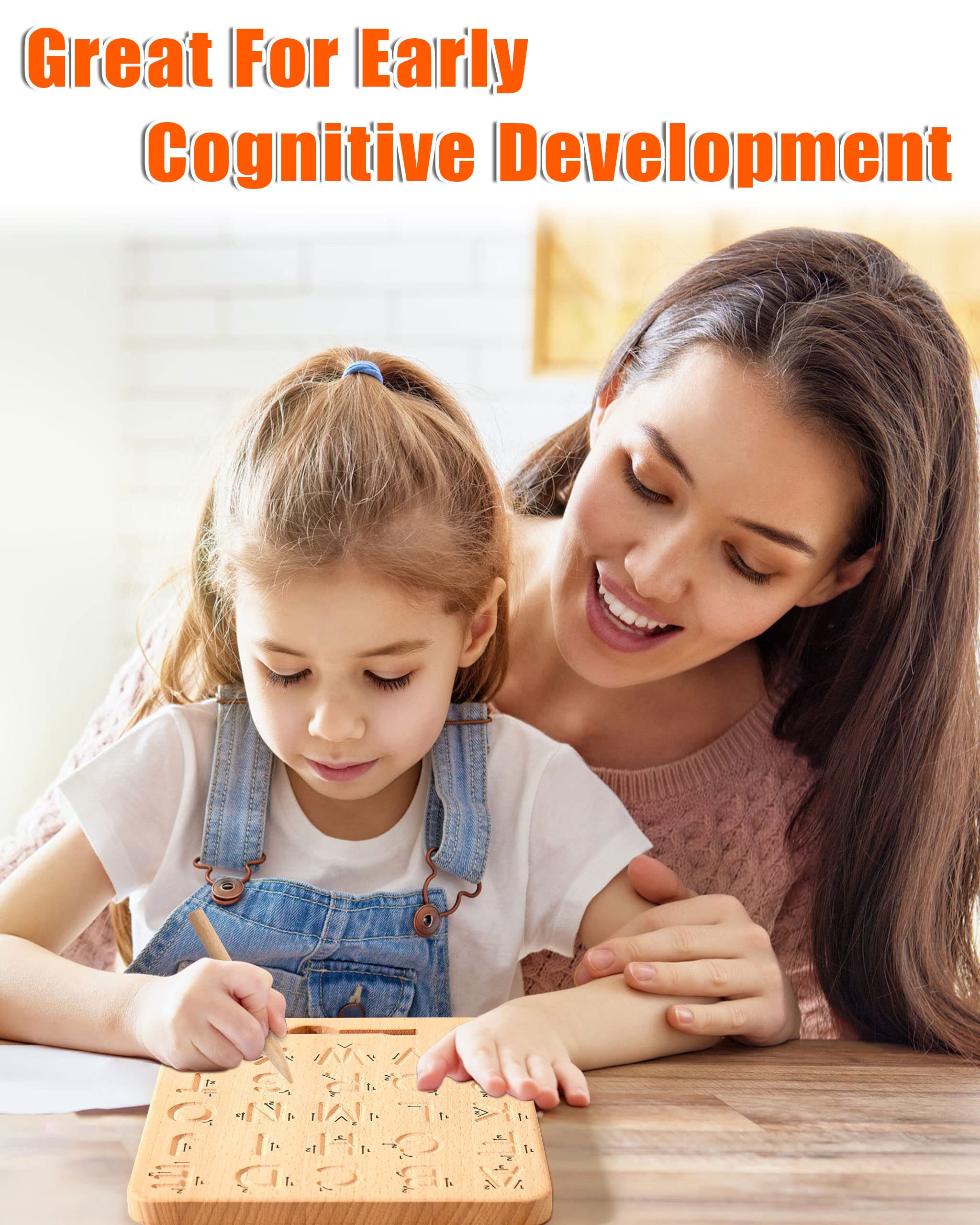 RUIZHUO Wooden Alphabet Tracing Board, Double-Sided Wood Letters Tracing Tool Learning to Write ABC Educational Montessori Toys Game Gift