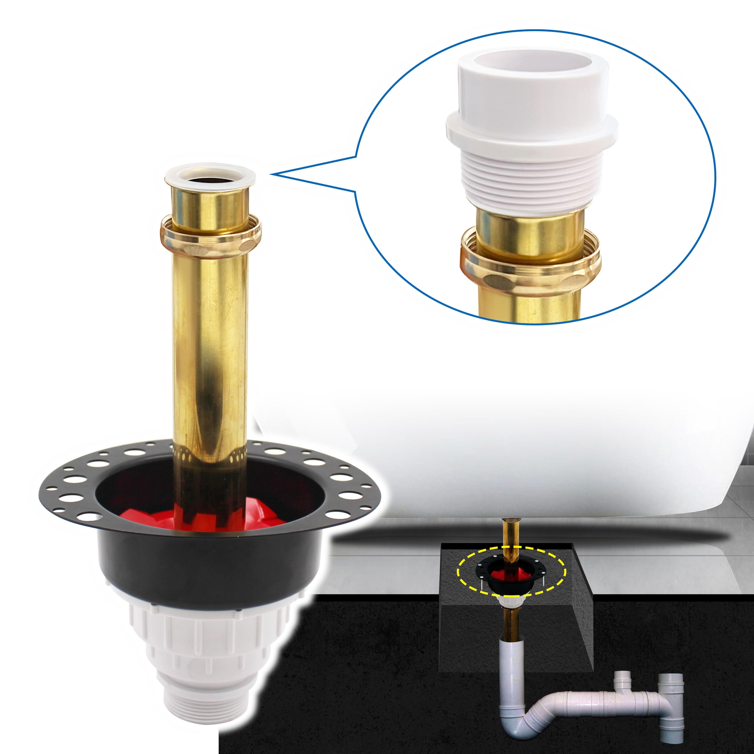 CLAPCS ITD5135 Freestanding Bathtub Rough-in Kit With Brass Tail Pipe and PVC Adapter，Compatible with all freestanding bathtubs and standard bathtubs