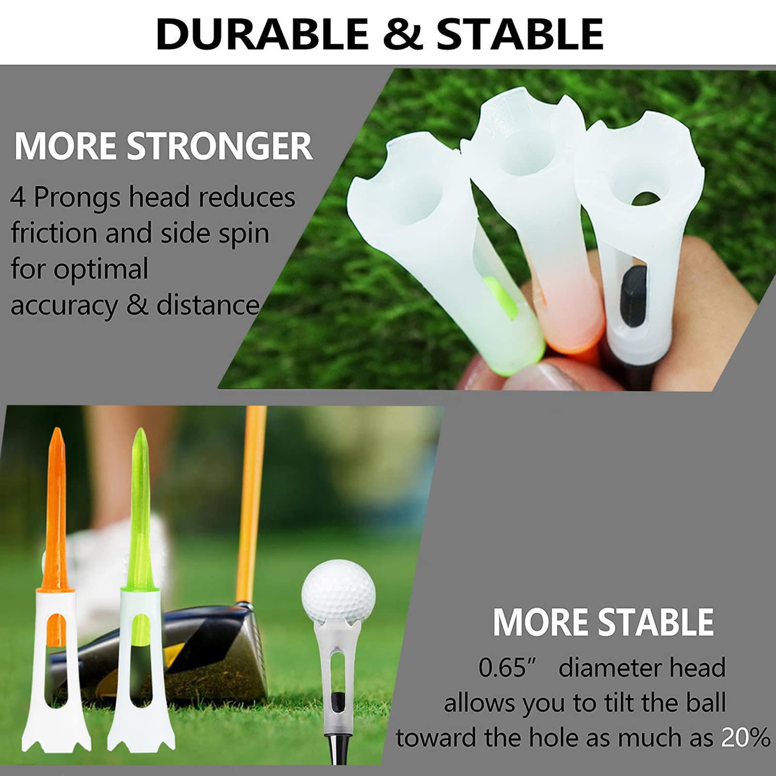 BRAMASOLE Golf Tees 3 1/4 inch Plastic Unbreakable Bulk 12/25/50 Pack 83 mm Long Upgrade Flexible Low Resistance Cushion Side Spin Stable Tee for Men Women Practice (25 Pack, Green)