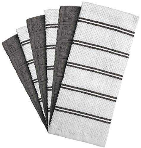 Kitchen Hand Towels 16"x 28" | Grey Popcorn Gird Design | Kitchen Towel Set | Soft, Highly Absorbent with Hanging Loop | Natural Ring Spun Cotton Kitchen Towel | Large Tea Towel Set | 380 GSM - 6 Pack