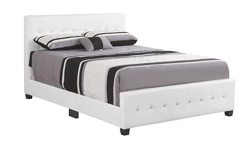 Experience Opulence with The Queen Bed in Radiant White, Durable Faux Leather, Hand-Tufted with Crystal Accents, Effortless Assembly, Optimal Mattress Support.