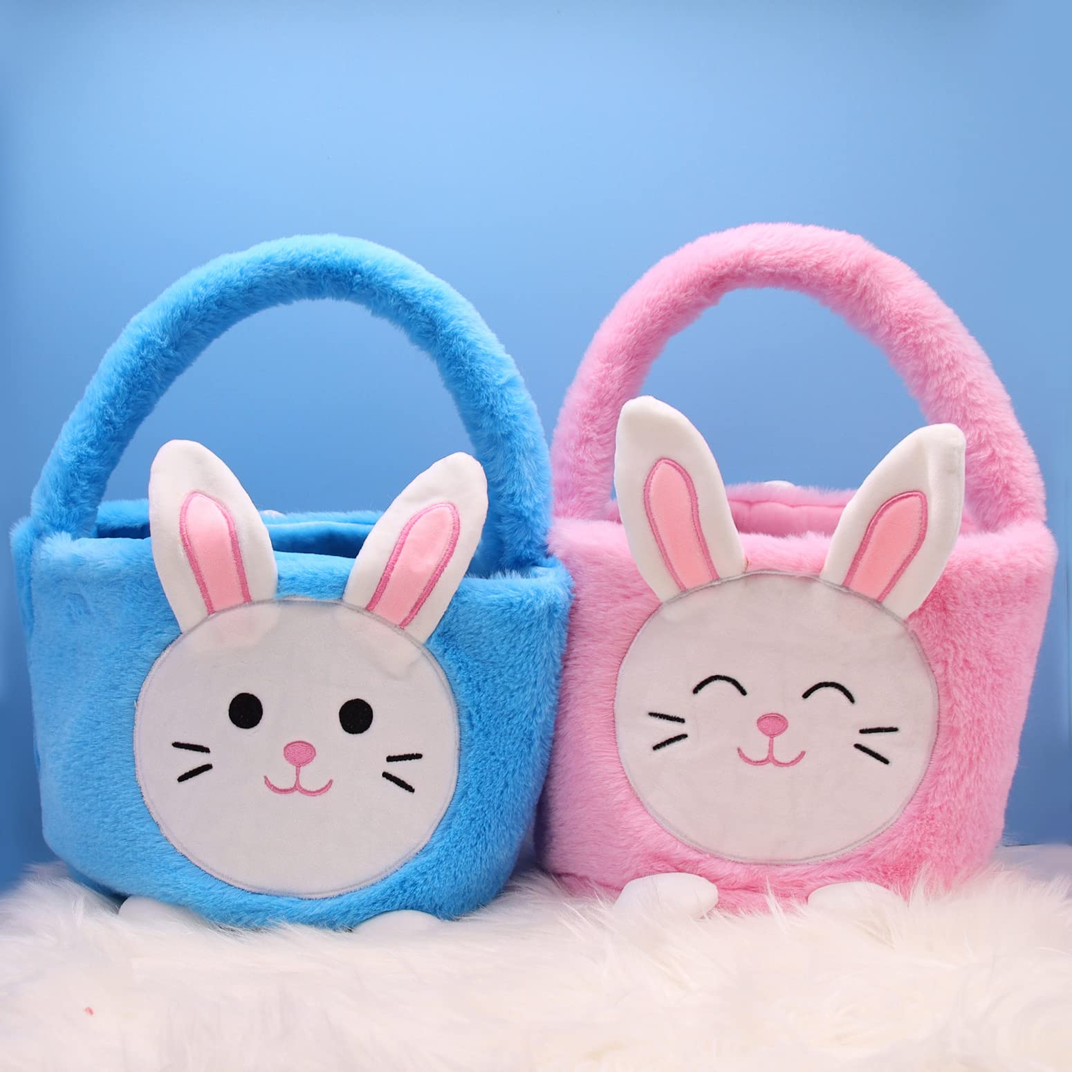 Easter Bunny Baskets, Easter Egg Hunt Basket for Kids Bunny, Easter bunny tote candy bags canvas bags, Bunny Gifts Bags Carry Bucket Easter Decorations, Pink