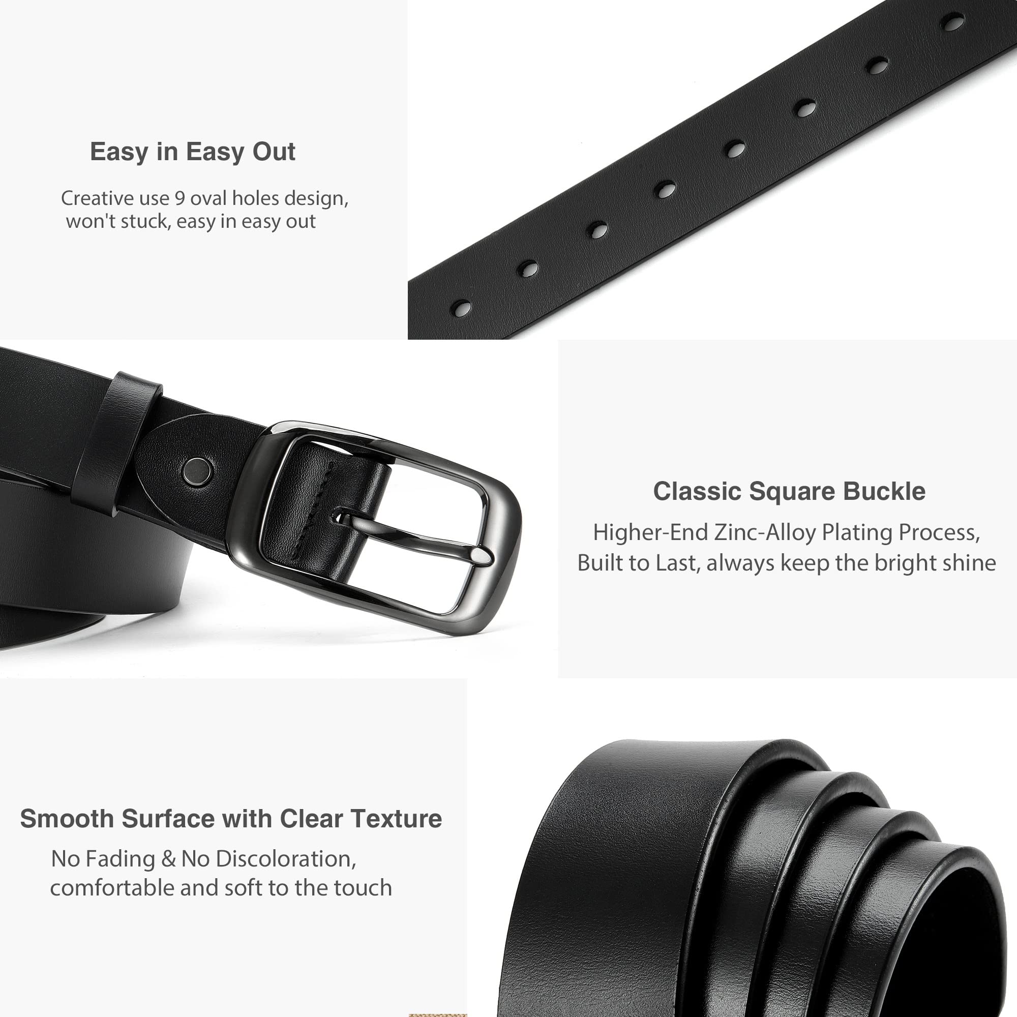 CHAOREN Black Belt Women for Jeans - Leather Belt Women 1.3" Width - Genuine Leather Crafted by Hand
