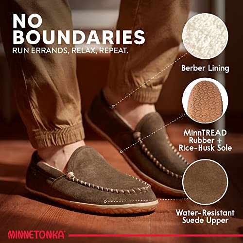 Minnetonka Men's Tilden Moccasin Suede Indoor and Outdoor Slippers, Grey, 9.5 M US