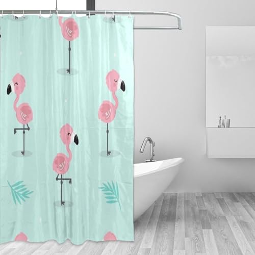 BLuevi Kawaii Flamingo Shower Curtain for Bathroom Waterproof Fabric with Hooks 72x72 Inch