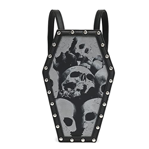 Scarleton Casual Backpack Purse for Women, Punk Skull Backpack, Faux Leather Gothic Shoulder Bag, Rivet Crossbody Bag, H209201E - Black