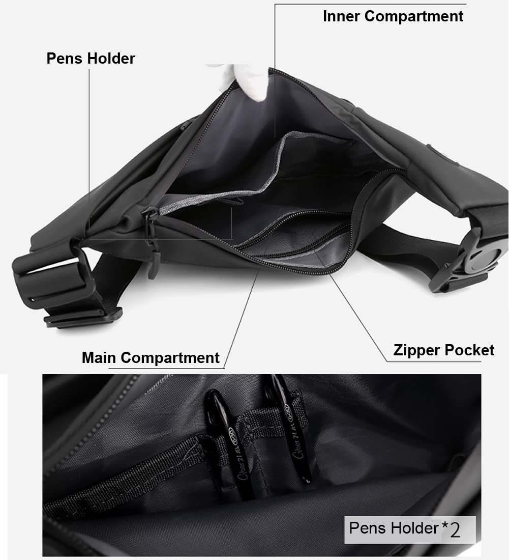 Chiantera Small Crossbody Sling Bag for Men Casual Shoulder Backpack for Hiking Travel Running Chest Pack (Black)