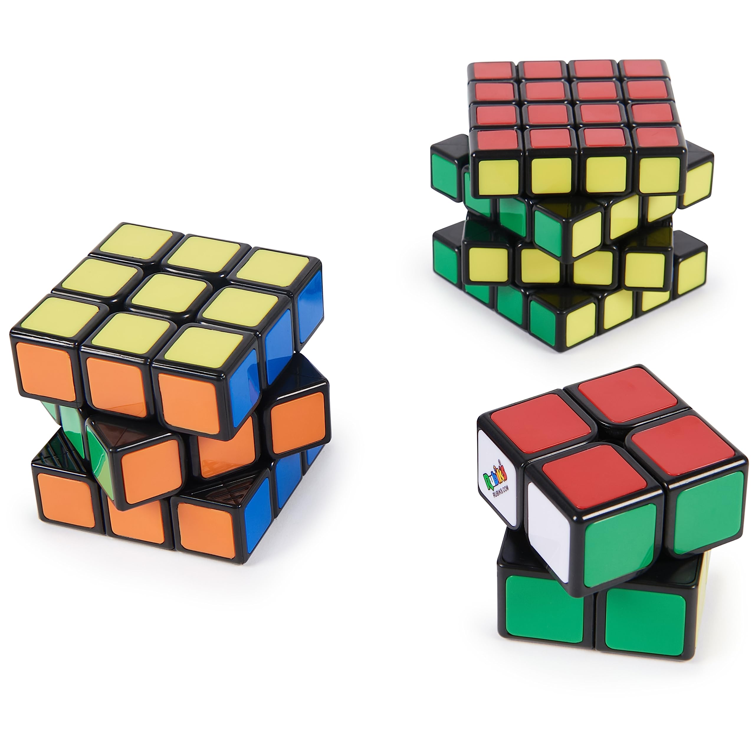 Rubik’s Solve The Cube, 4-Pack Bundle Edge 2x2 Mini 3x3 Original 4x4 Master Brain Tease Toy Gift Set, for Adults & Kids Ages 8 and up Amazon Exclusive