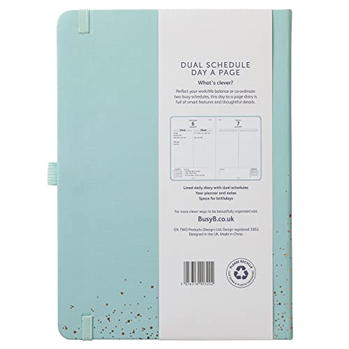 Busy B Dual Schedule Day A Page Diary January to December 2022 - A5 Blue Faux Leather Planner with Space for Two schedules, Lined Pages, Notes and Year Planner