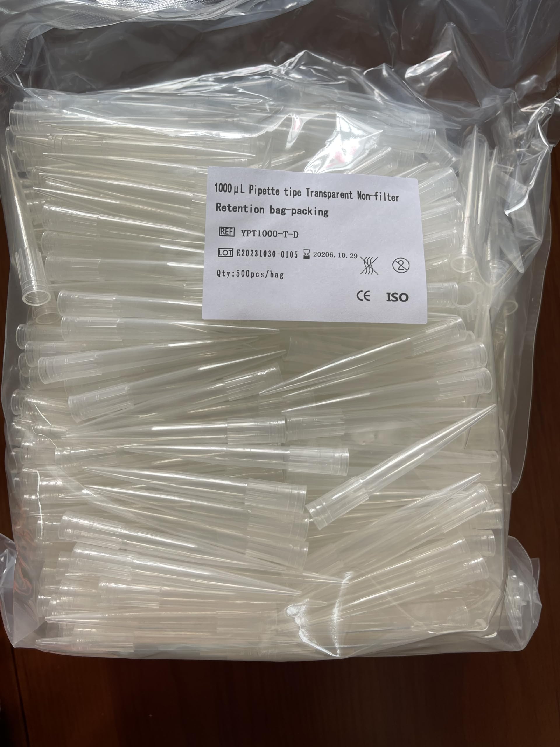 Generic 1000uL (1ml) Pipette Tips, Transparent, Non-Filter, Bag-Packed, 500 Pcs/Bag
