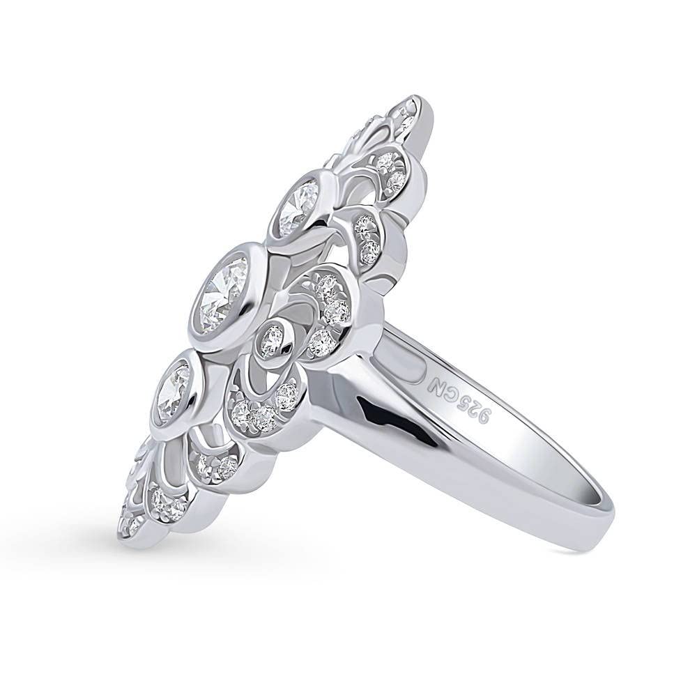 BERRICLE Sterling Silver Navette Cubic Zirconia CZ Statement Art Deco Fashion Ring for Women, Rhodium Plated Size 6