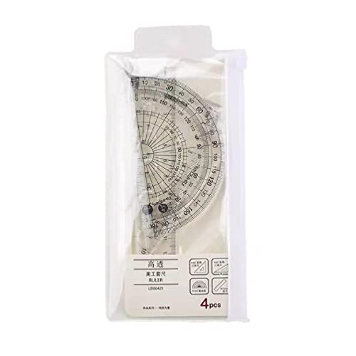kmobruzy 4Pcs Math Geometry Tool Set Includes Plastic Clear Ruler Protractor Ruler for School Office-Home Supplies Ruler Measuring Tool