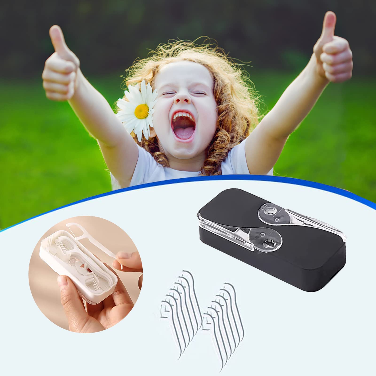 Dental Floss Portable Case Dental Floss Dispenser Dental Floss Picks Cases Automatic Floss Organizer Travel Floss for Women Men Teeth Cleaning (Black+White)